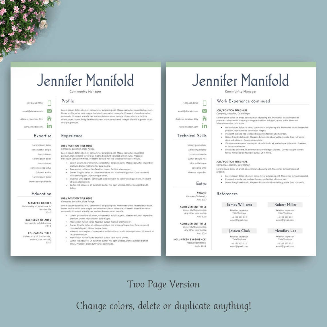 Teacher Resume Template, Instant Download, Professional Resume, Modern ...