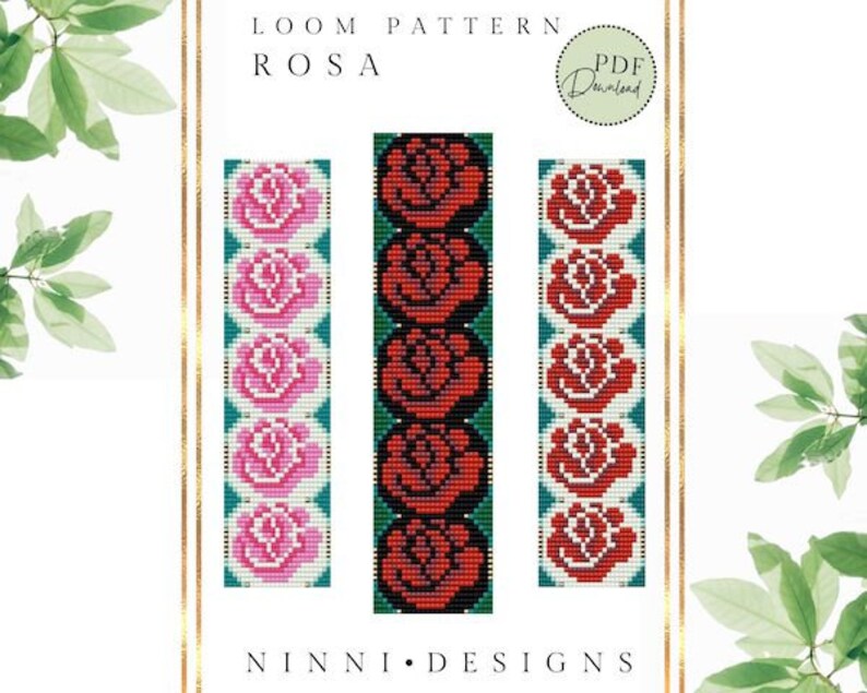 ROSA Miyuki Bead Loom Pattern, Rose, LOOM Bracelet Pattern in PDF ...