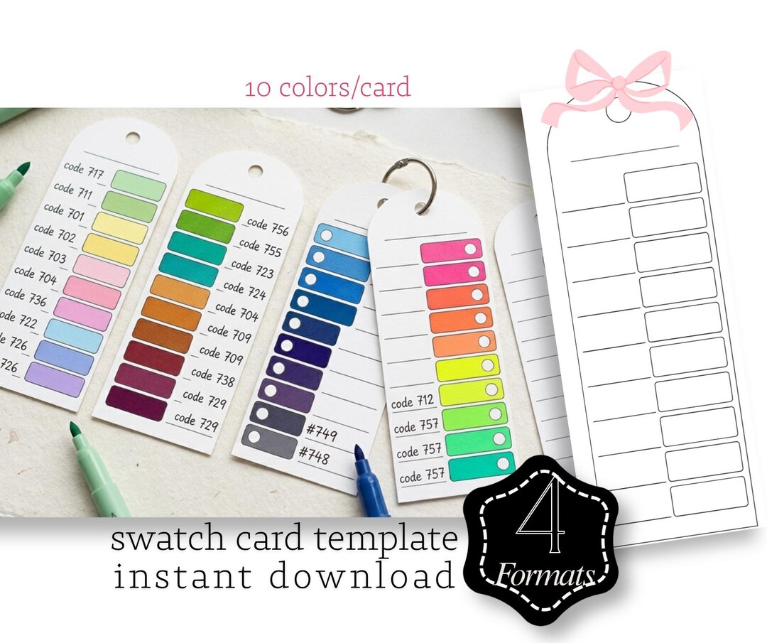 Printable 10-color Swatch Cards Bundle, 4 Design Variations With Window ...