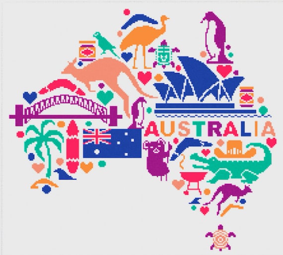 Ausrralia Australian Map Cross Stitch Pattern Counted Cross | Etsy