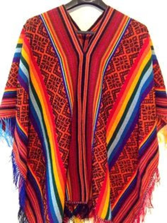 Peruvian Wool Poncho Rustic Poncho Peruvian Traditional Wool | Etsy