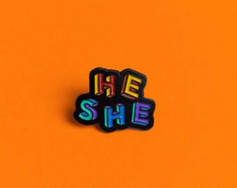 He She They Pronouns Pride Pin LGBT Badge Pride Pronouns LGBT Rainbow Queer Badge Minimalist ...