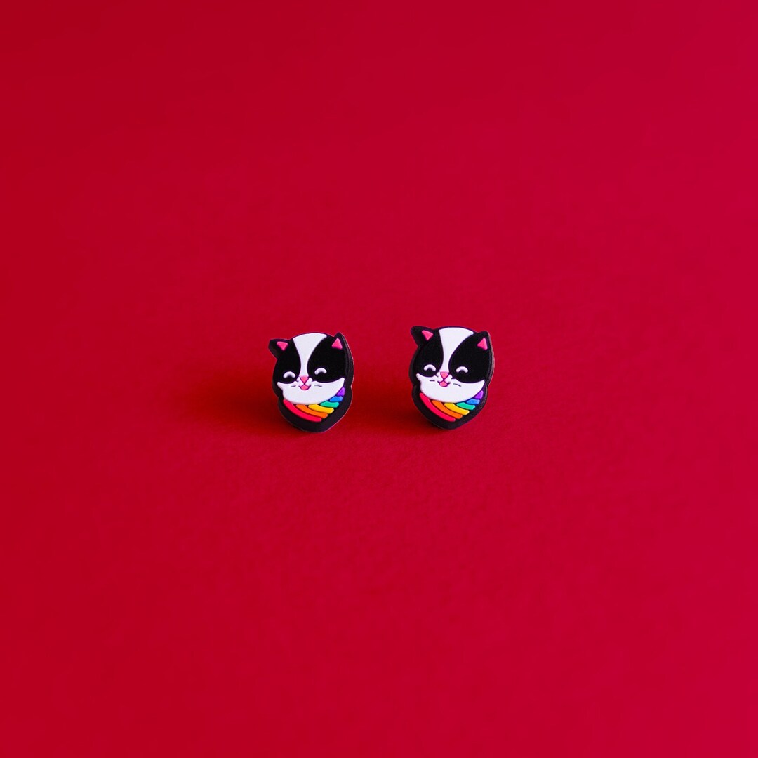 Gatito Gato LGBT Queer Pride Stud Pendientes — Pride LGBT Rainbow Queer ...