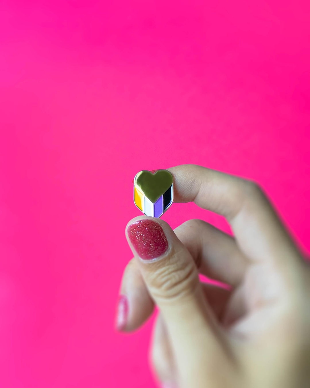 Subtle Nonbinary Pride Pin Golden Heart Enby Pride Badge Minimalist ...