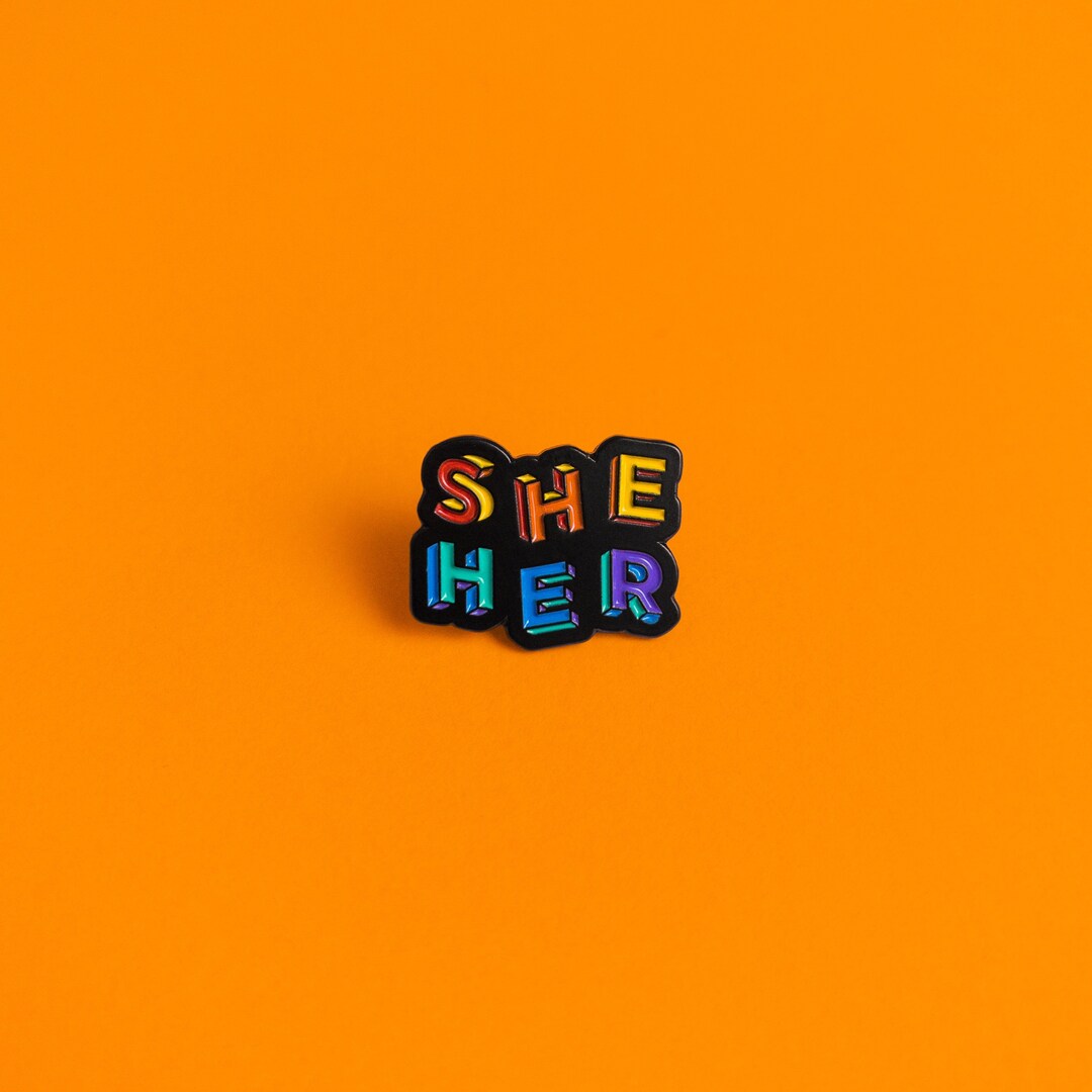 She Her Pronouns Pride Pin LGBT — Pride Badge Pride Pronouns LGBT Rainbow Queer Minimalist ...