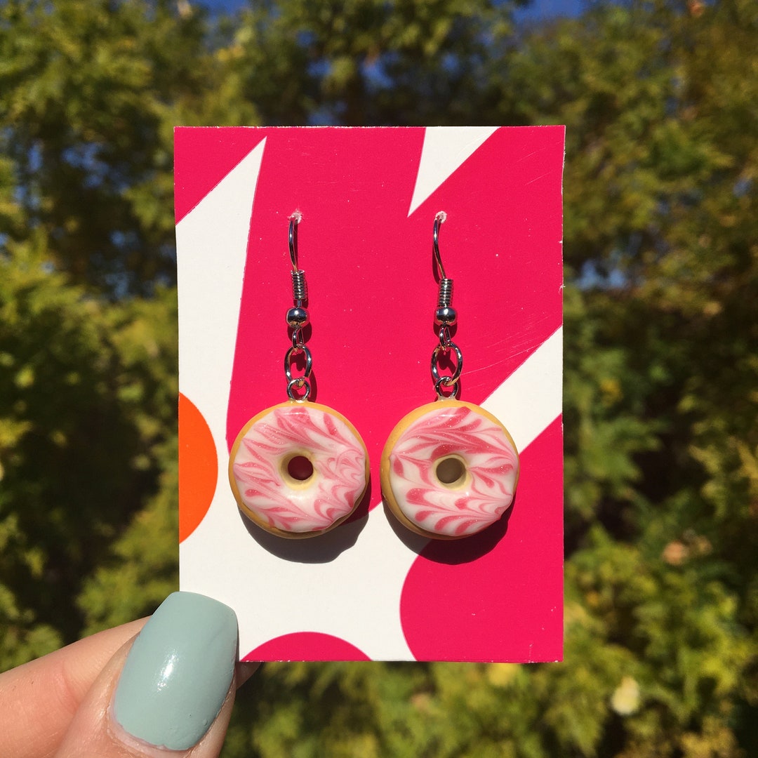 Polymer Clay Dunkin Donut Inspired Earrings Valentines Day Edition - Etsy