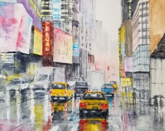 Times Square Watercolor - Etsy
