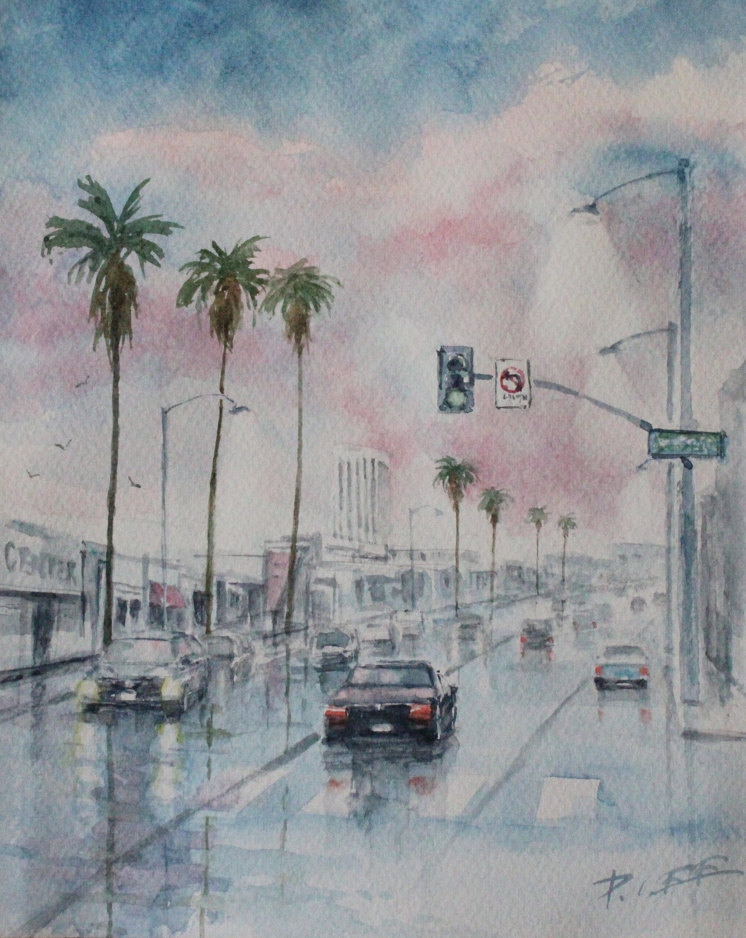 Los Angeles California Landscape Painting, Original Watercolor 8" X 10 ...
