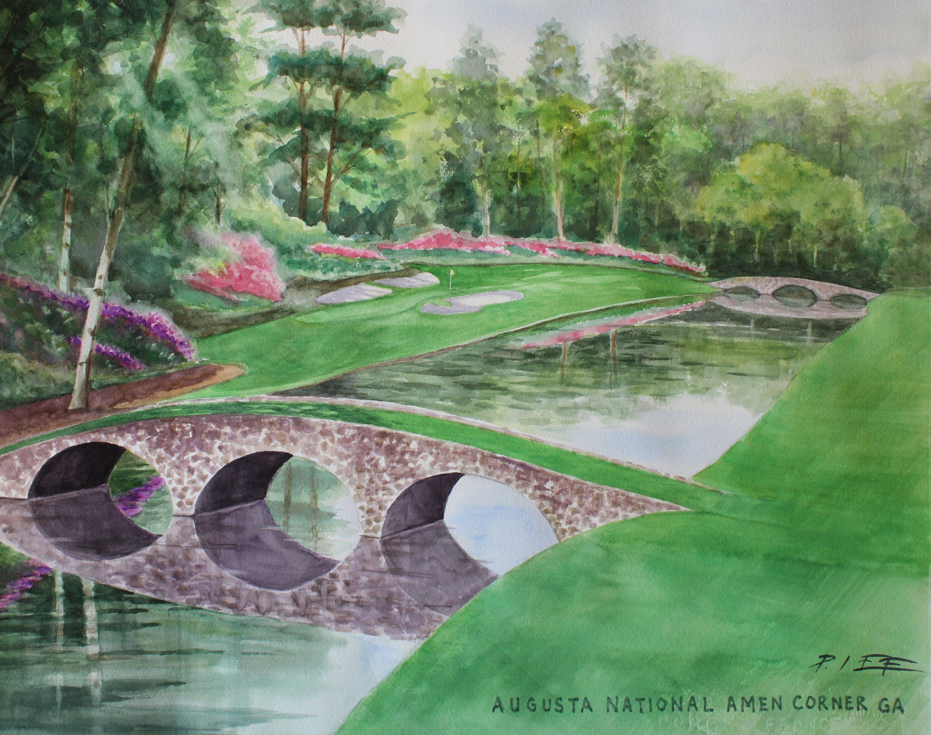 Golf Course Painting, Augusta National Golf Club GA, 12 Golden Bell ...