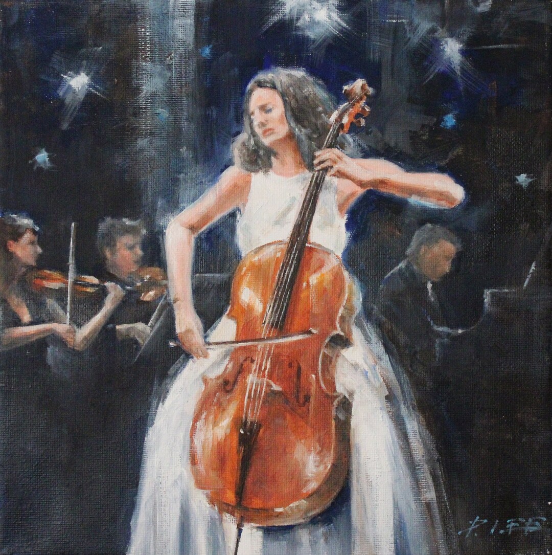 Cellist Painting, Original Oil Painting on Canvas 10" X 10" - Title ...