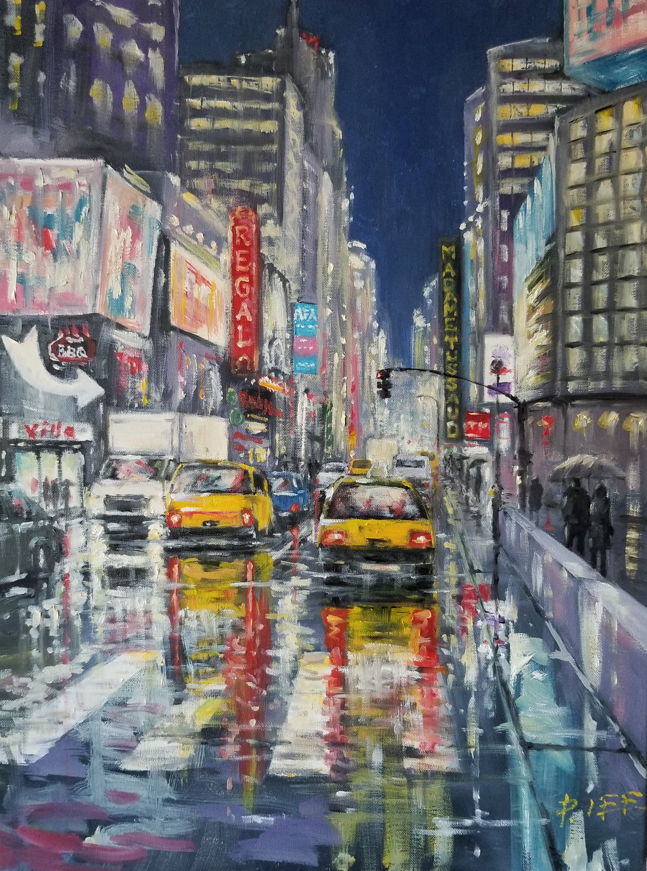New York Times Square Painting, Original Oil Painting on Canvas 24" X ...