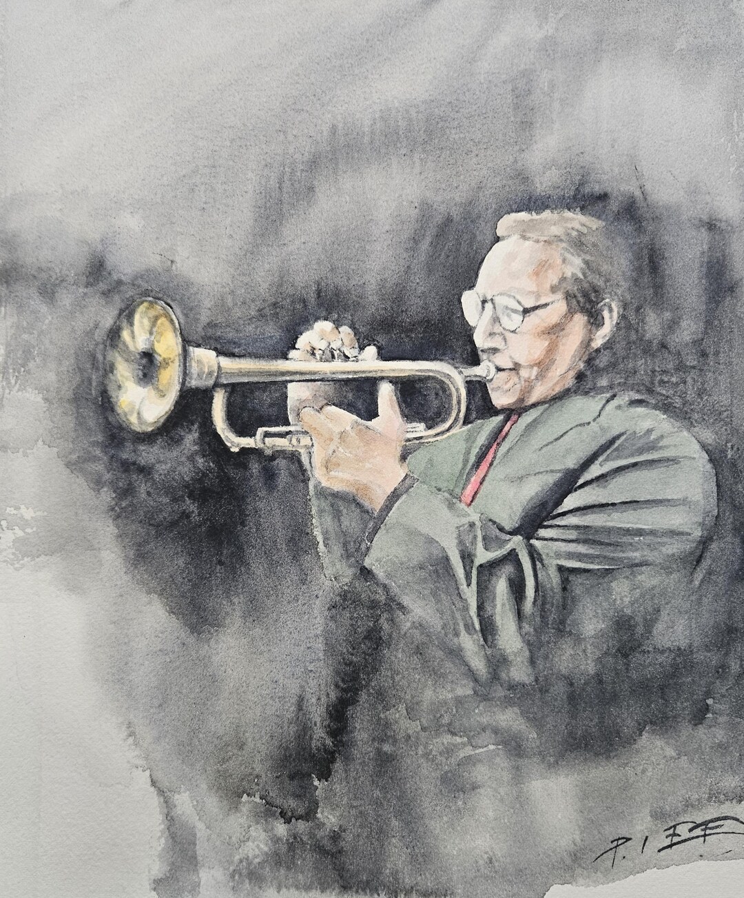 Figure Study Painting, Trumpet Player, Original Watercolor 10" X 8 ...
