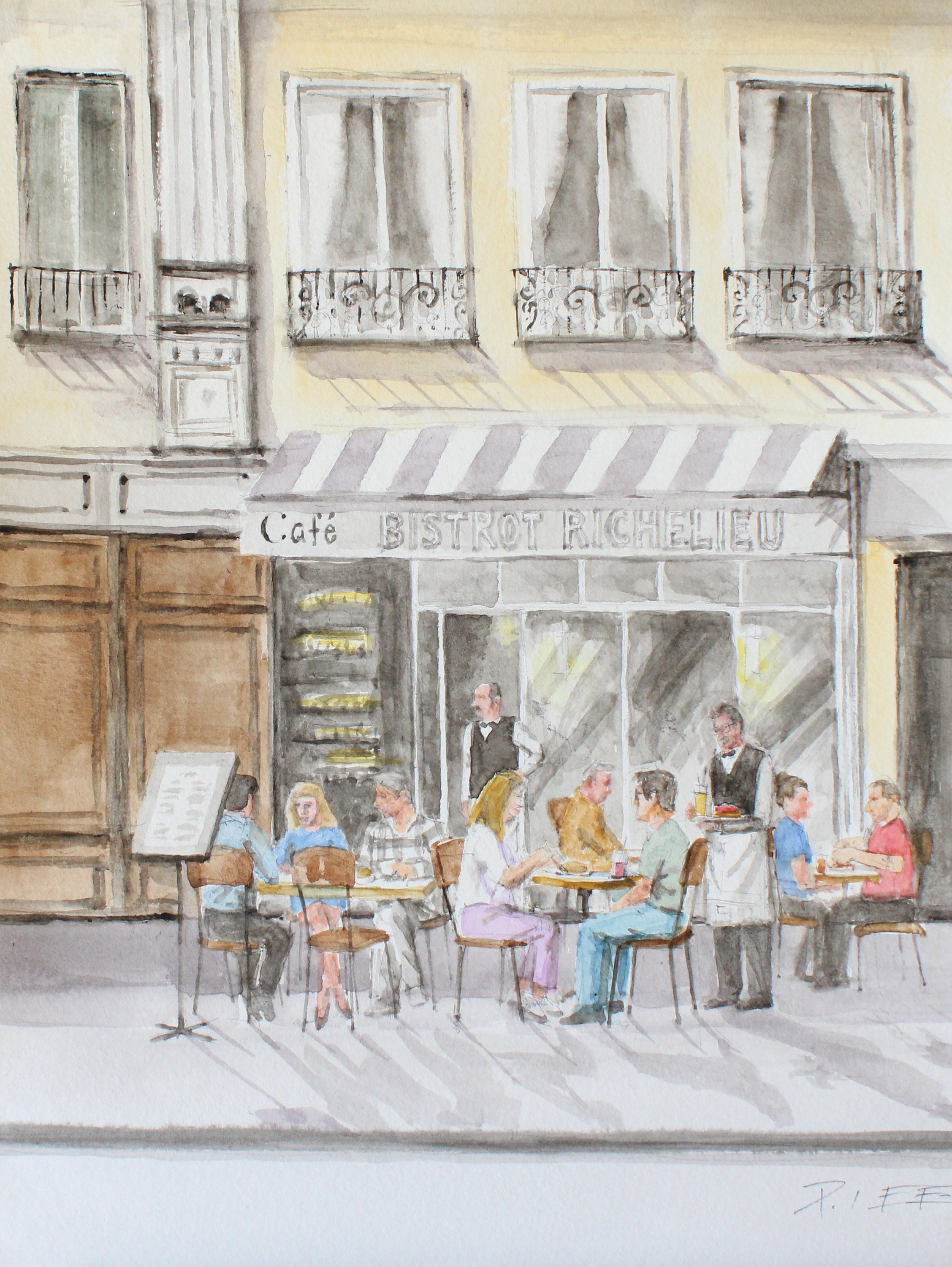 French Cafe Painting, Original Watercolor 12" X 9" - Title: "cafe ...