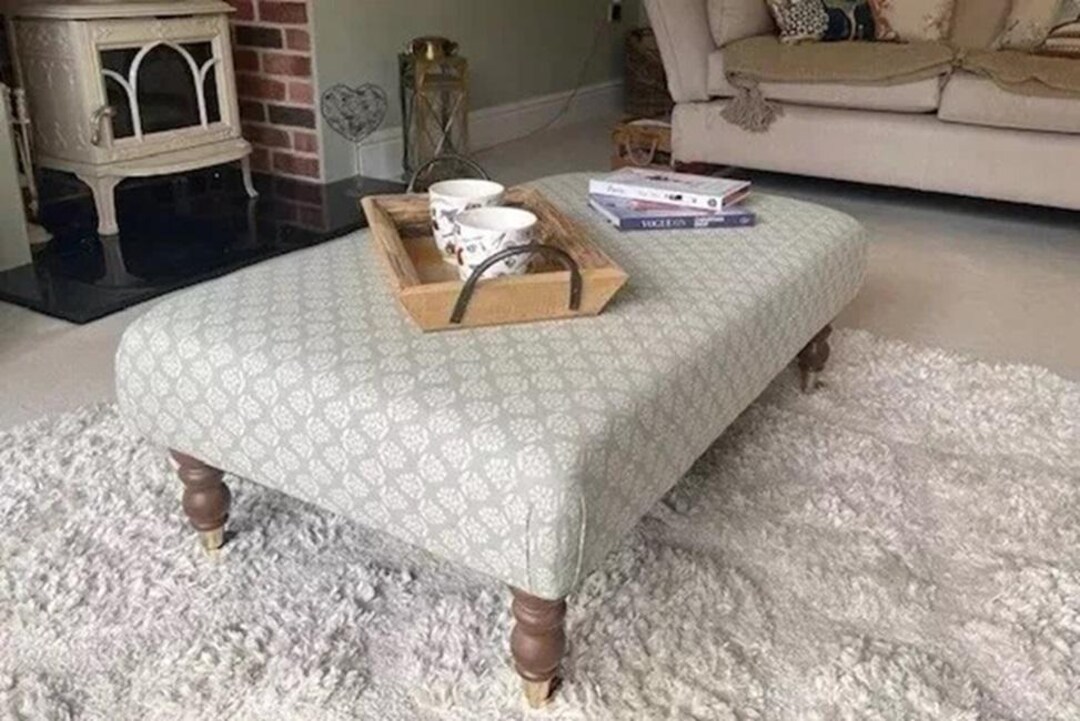 Large Upholstered Footstool / Coffee Table in Susie Watson Fabric, 1m X ...