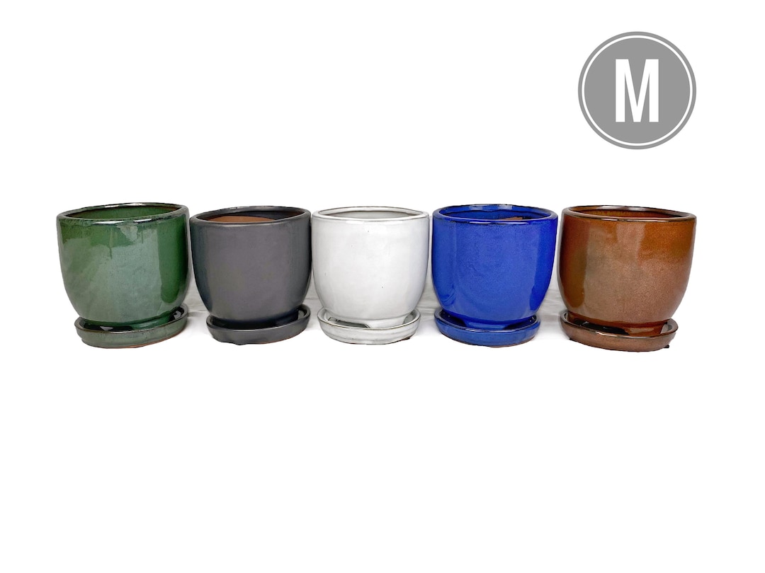 Maui (MEDIUM 5.0") Handmade Ceramic Pot With Attached Saucer, W ...