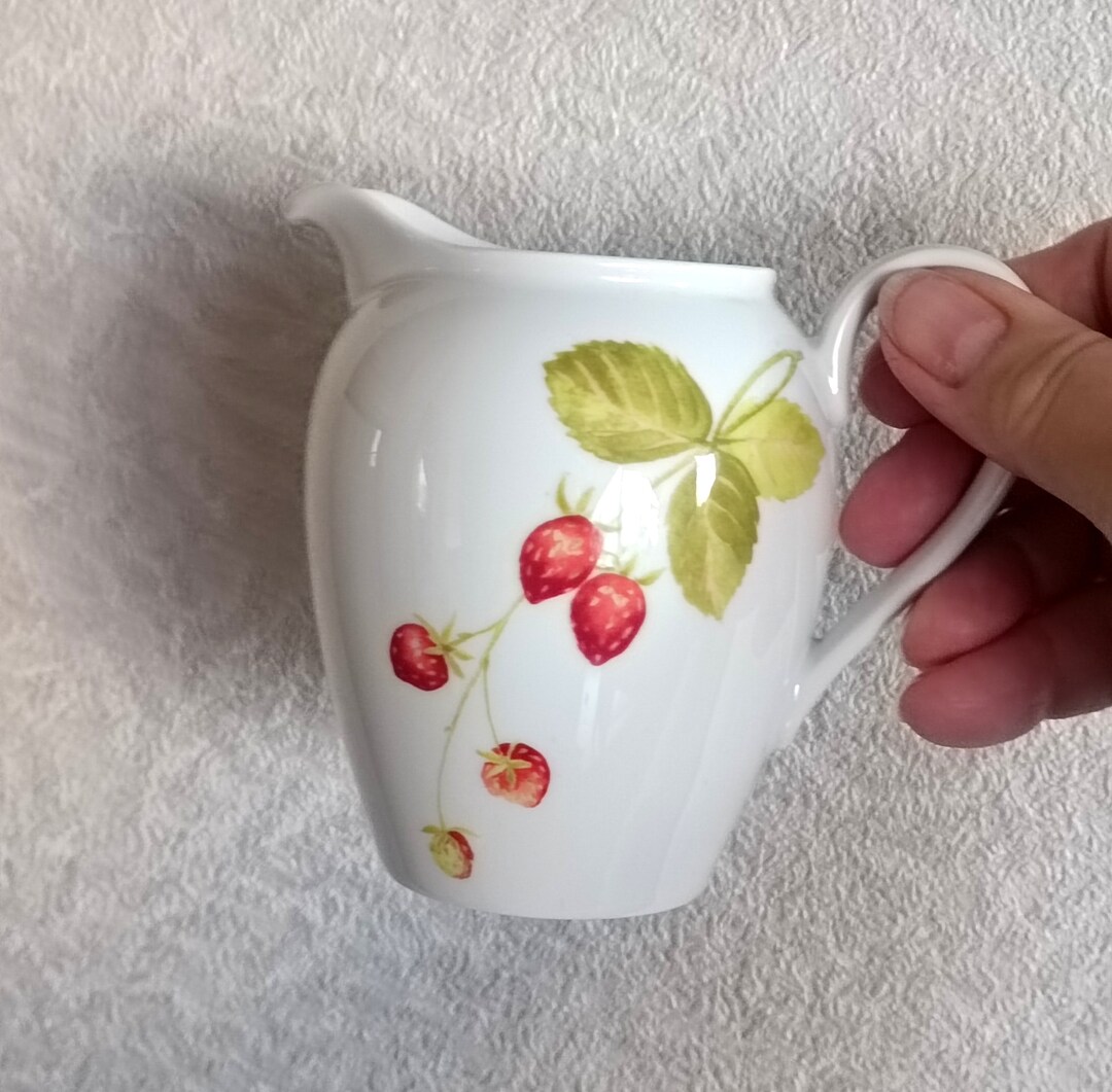 Small Milk Jug Retro Porcelain With Strawberry Pattern. Creamer Made ...