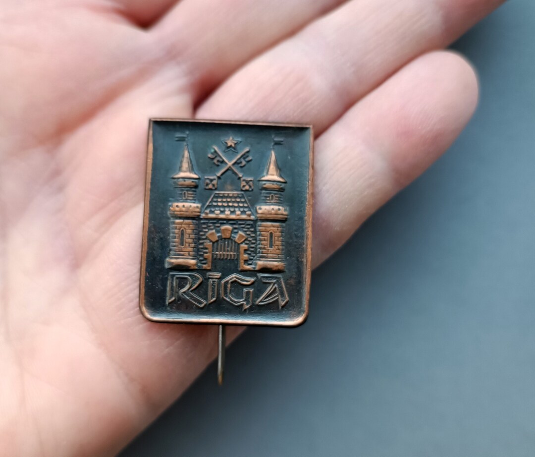 Vintage Copper Badge RIGA. Old Riga the Gates of Riga. Copper Metal ...