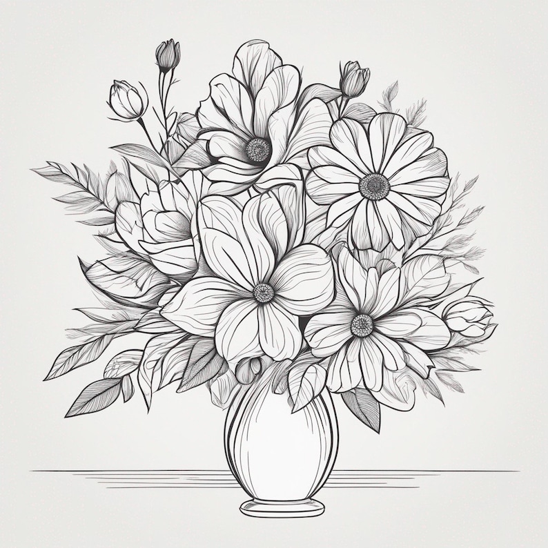Flower Bouquet Colouring Page ONE DESIGN ONLY - Etsy