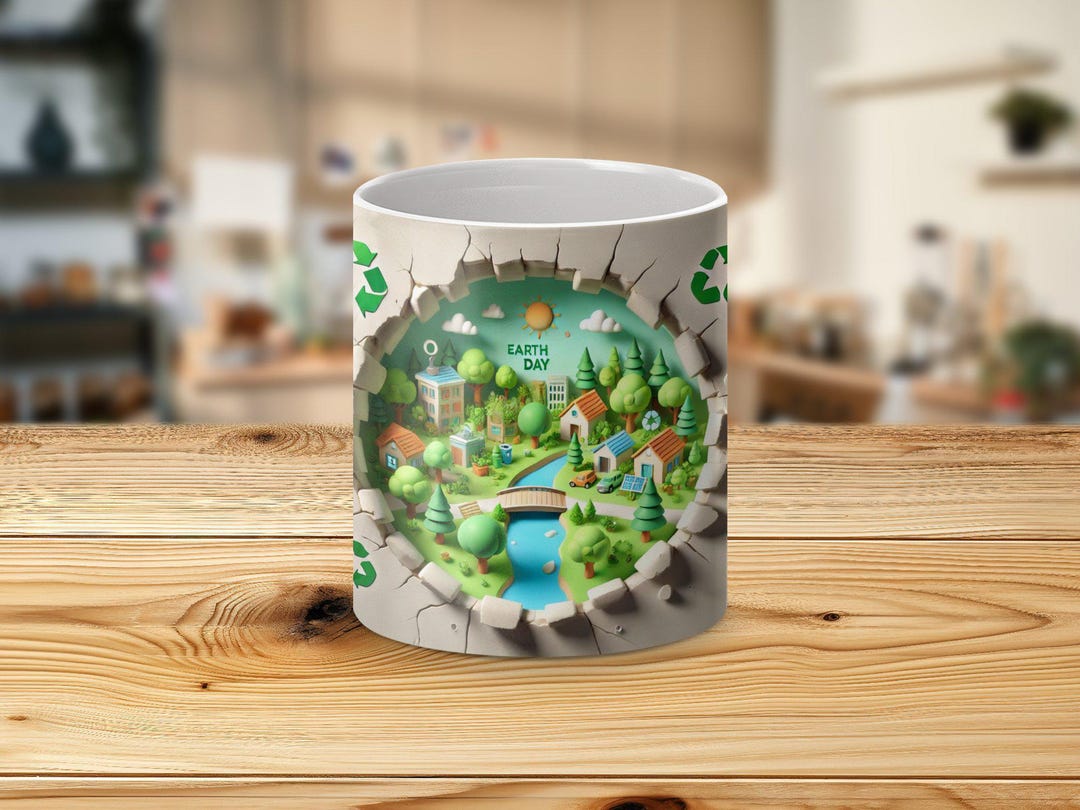 Eco Friendly Earth Day Mug, Recycling Themed Coffee Cup, Celebrate ...