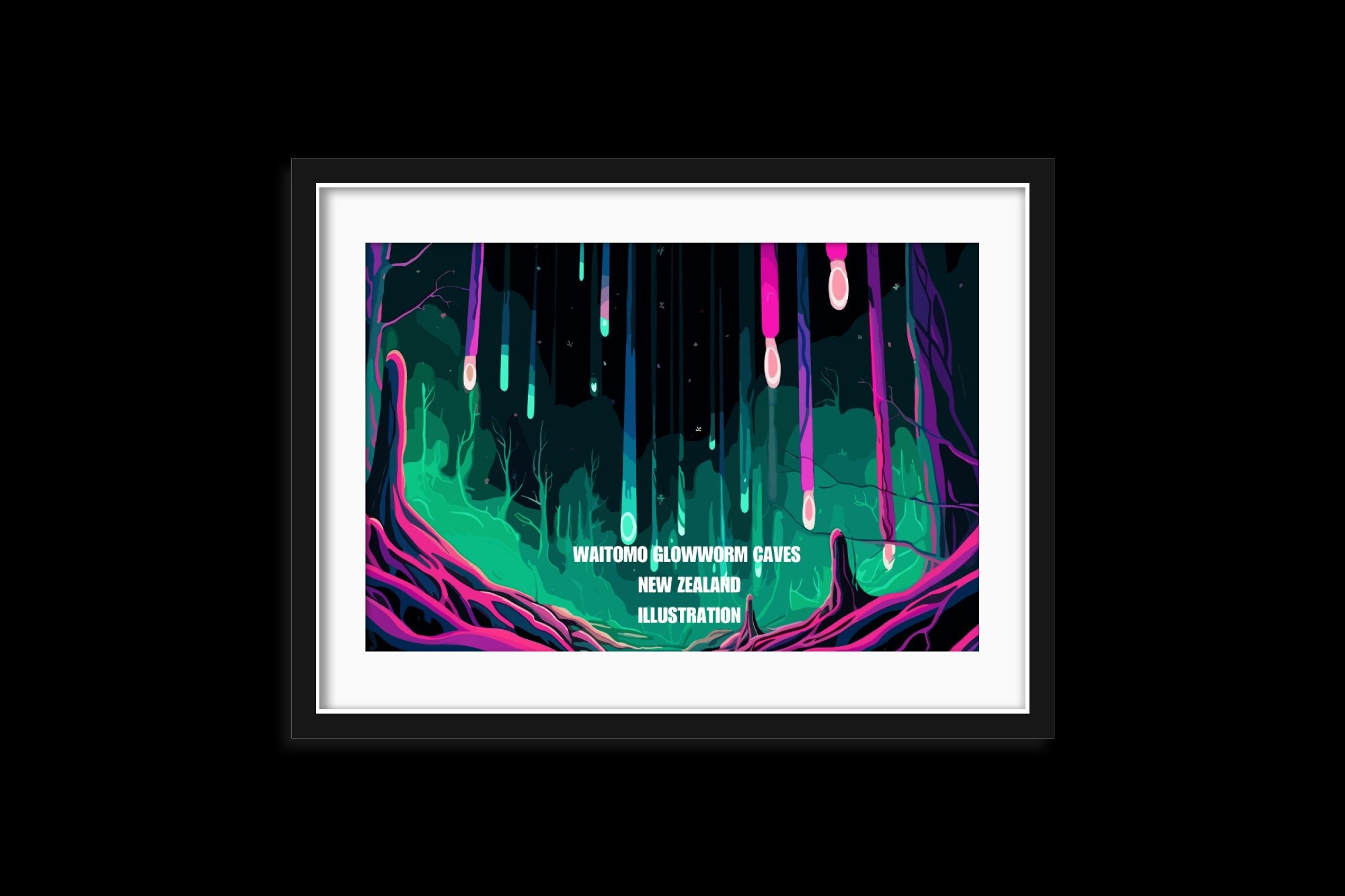 Waitomo Glowworm Caves New Zealand Illustration Wall Art, Digital ...
