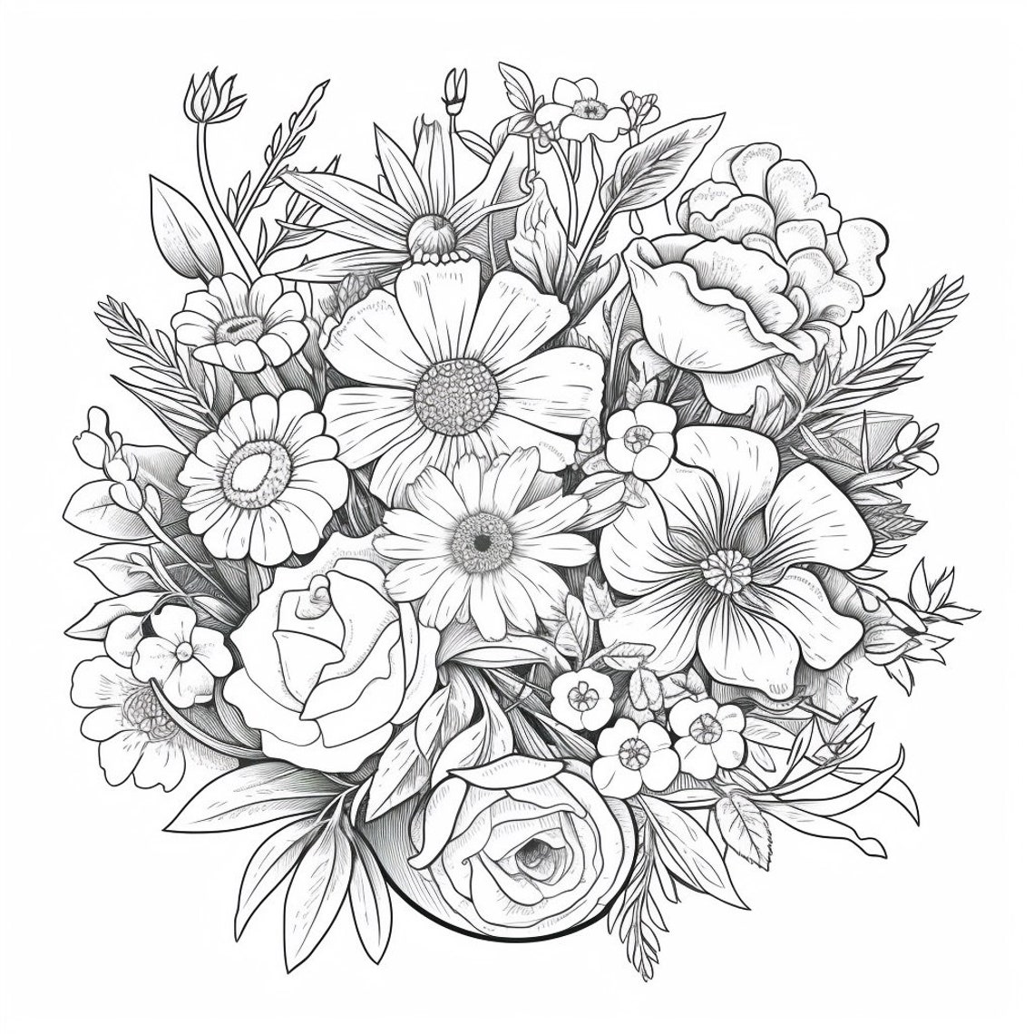 55 Flower Bouquet Colouring Pages Extra Free Pages Included - Etsy