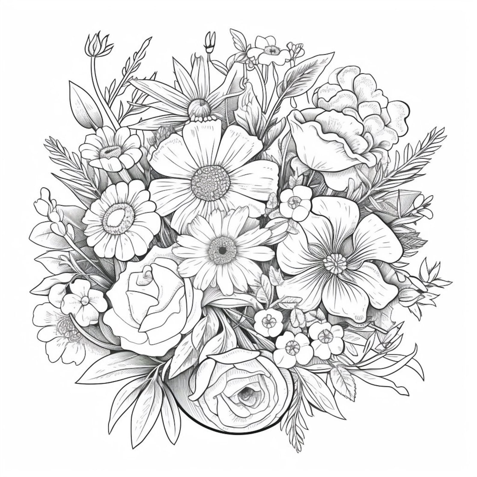 55 Flower Bouquet Colouring Pages Extra Free Pages Included - Etsy