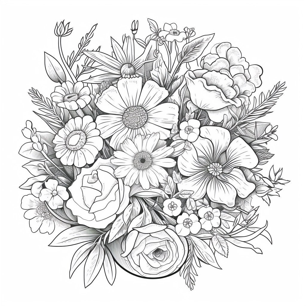 55 Flower Bouquet Colouring Pages Extra Free Pages Included - Etsy