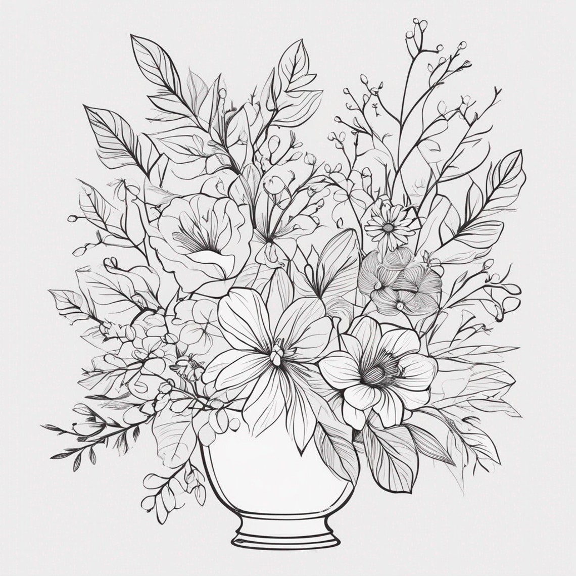 Flower Bouquet Colouring Page ONE DESIGN ONLY - Etsy