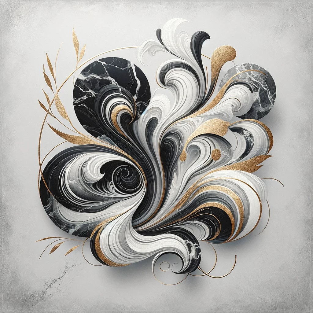 Limited Edition One of One Monochrome Abstract Art With Gold Accents ...