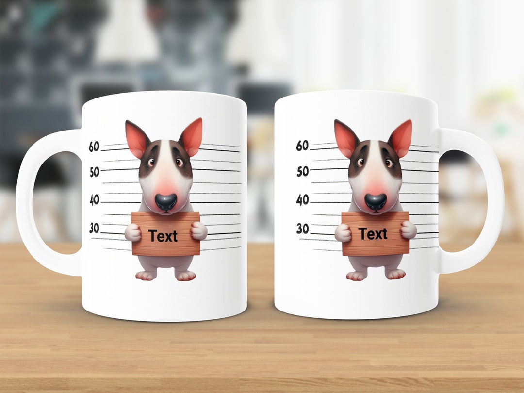 Funny Dog Mugshot Coffee Mug, Cute Cartoon Canine Mischief, Humorous ...