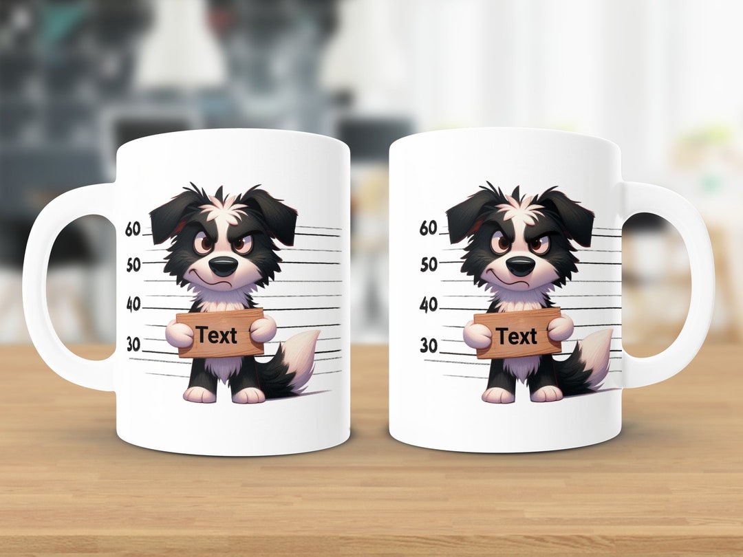 Cartoon Mugshot Dog Mug, Funny Animated Puppy Police Lineup Coffee Cup ...