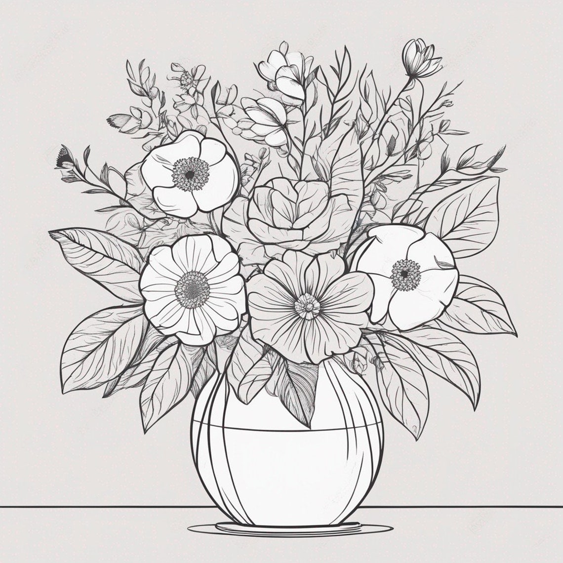 Flower Bouquet Colouring Page ONE DESIGN ONLY - Etsy