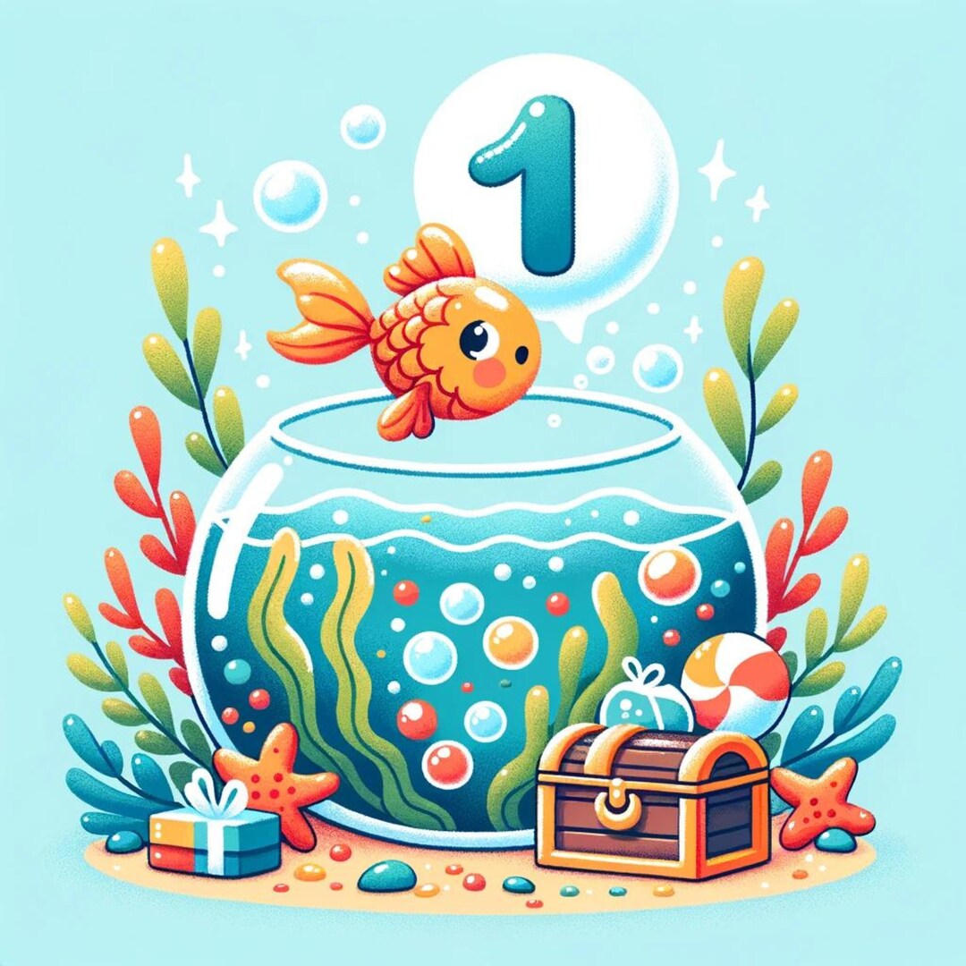 Whimsical Fish Birthday Invitation Digital Art, Colorful Aquarium Scene ...