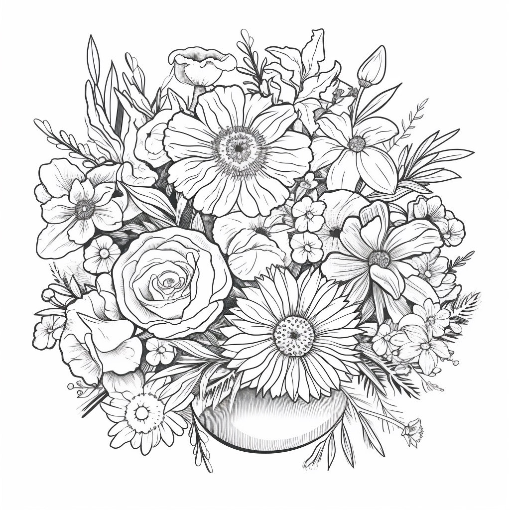 55 Flower Bouquet Colouring Pages Extra Free Pages Included - Etsy