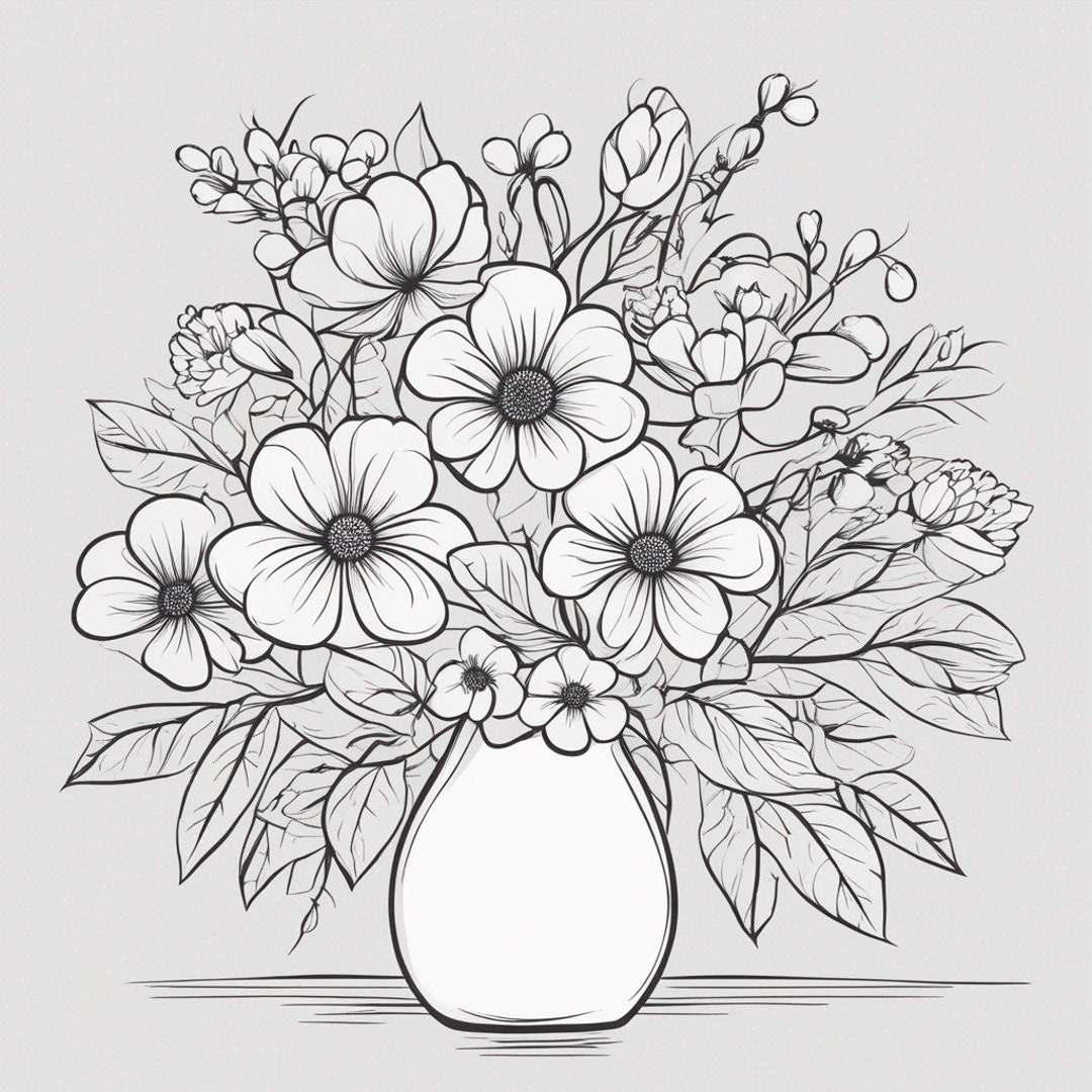 Flower Bouquet Colouring Page ONE DESIGN ONLY - Etsy