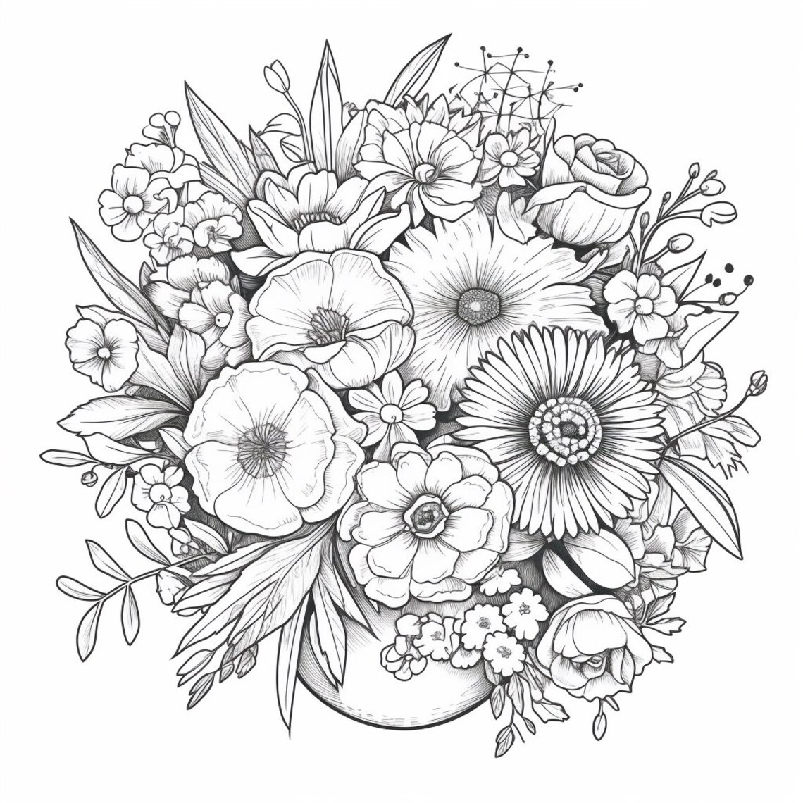 55 Flower Bouquet Colouring Pages Extra Free Pages Included - Etsy