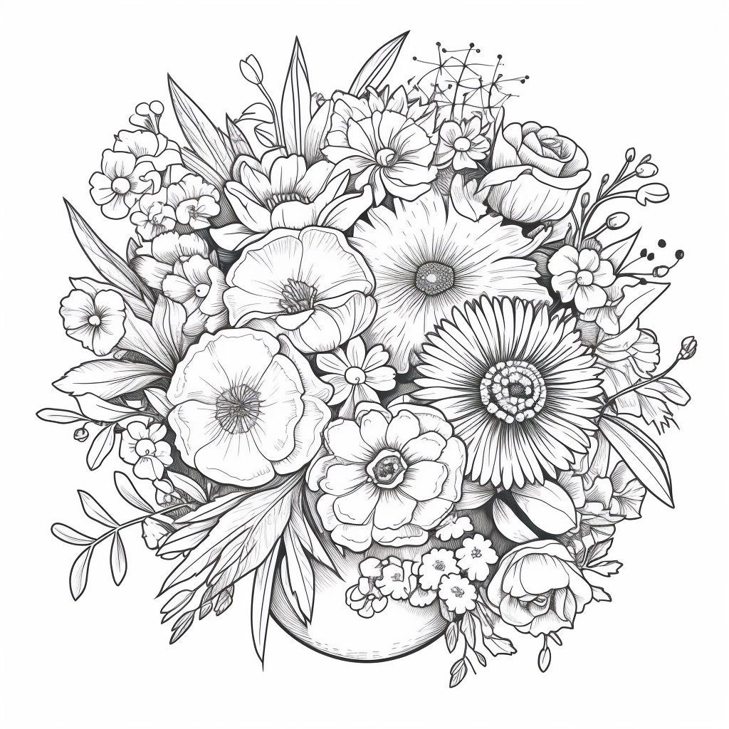 55 Flower Bouquet Colouring Pages Extra Free Pages Included - Etsy