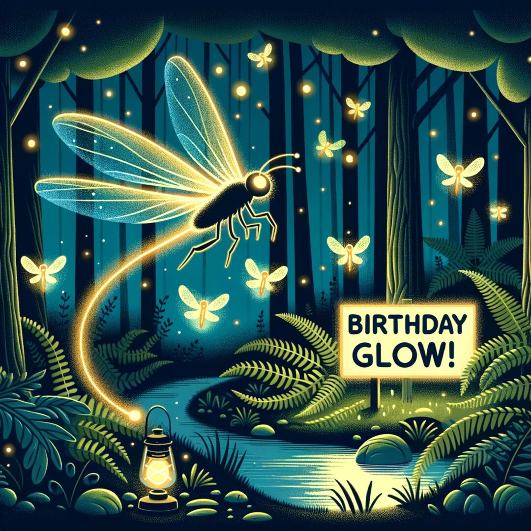 Magical Forest Digital Artwork, Glowing Fireflies Night Scene, Birthday ...