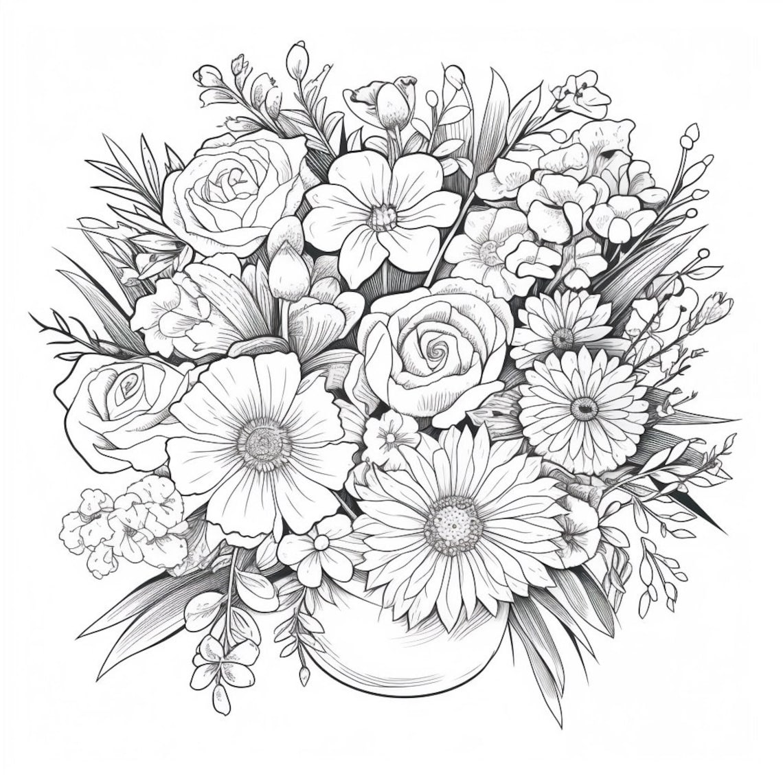 55 Flower Bouquet Colouring Pages Extra Free Pages Included - Etsy