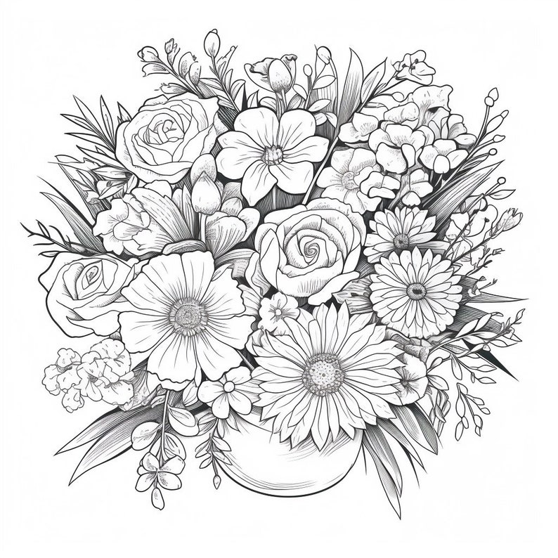55 Flower Bouquet Colouring Pages Extra Free Pages Included - Etsy