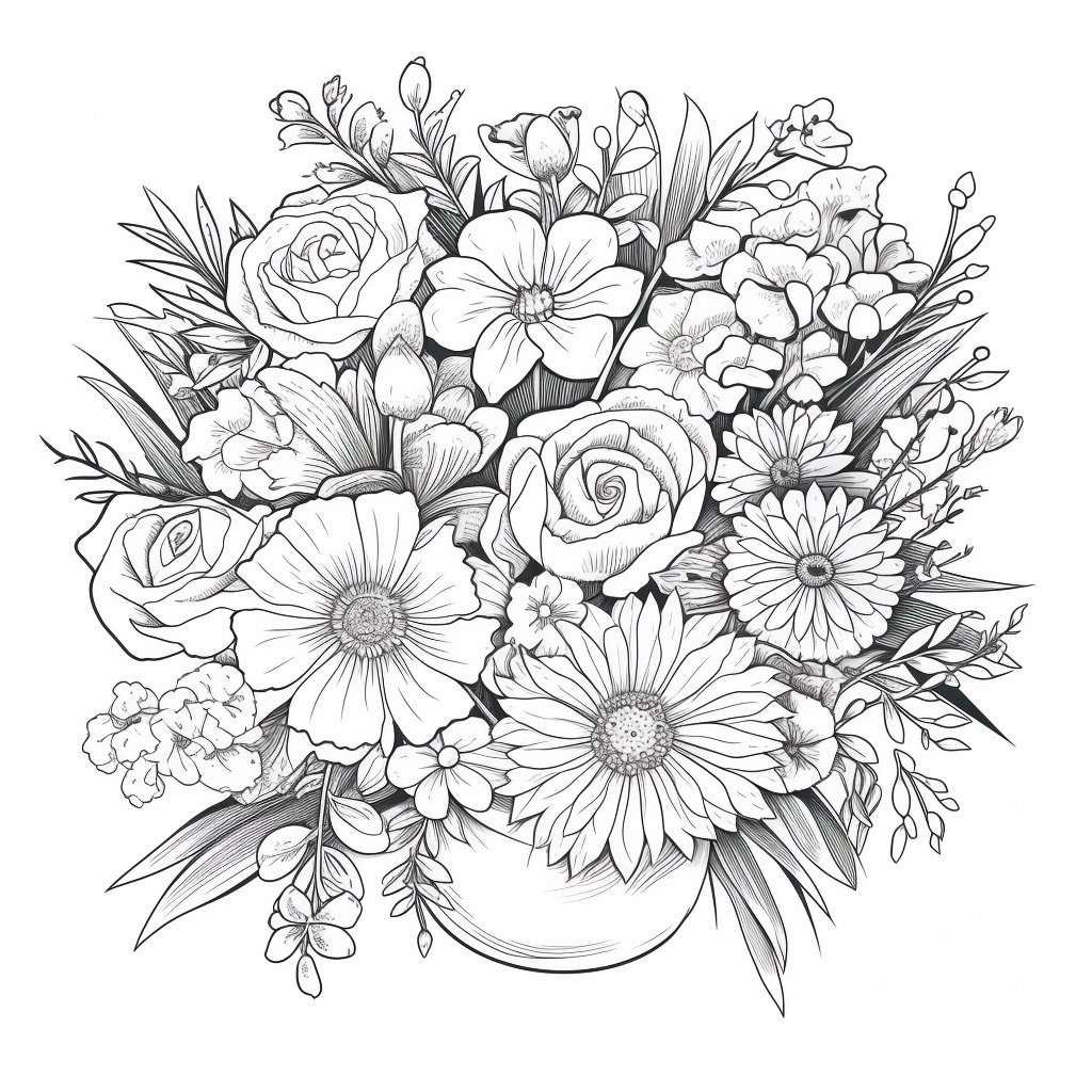 55 Flower Bouquet Colouring Pages Extra Free Pages Included - Etsy