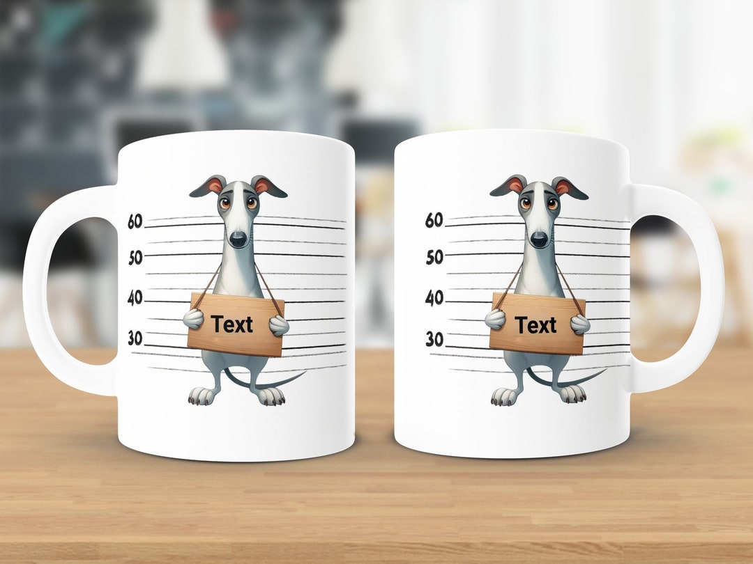 Funny Mugshot Dog Mug, Cartoon Dog With Sign, Humorous Coffee Cup, Pet ...