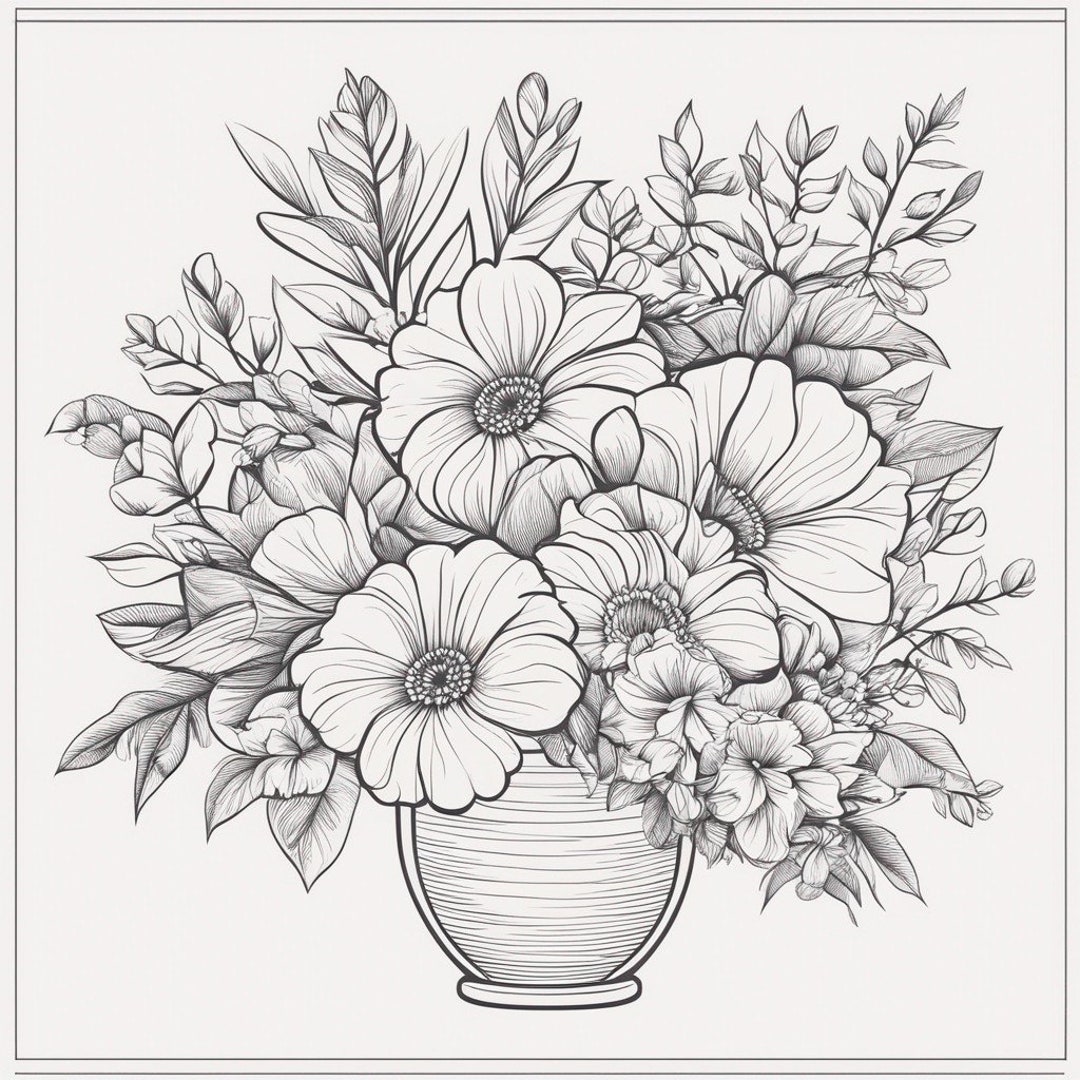 Flower Bouquet Colouring Page ONE DESIGN ONLY - Etsy