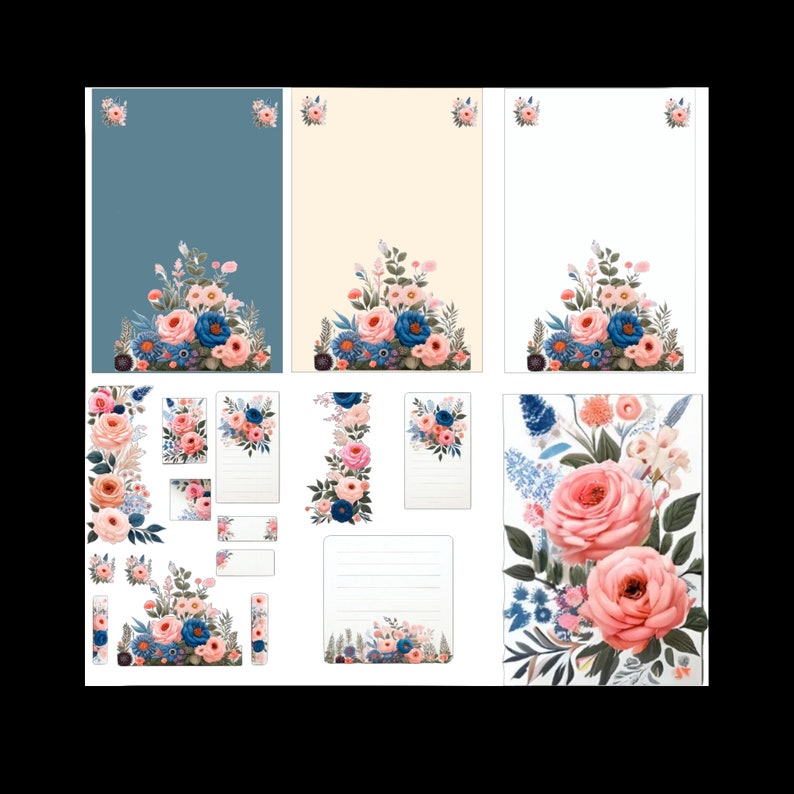 Elegant Floral Stationery Set - Digital Download, Letterhead, Notepads ...