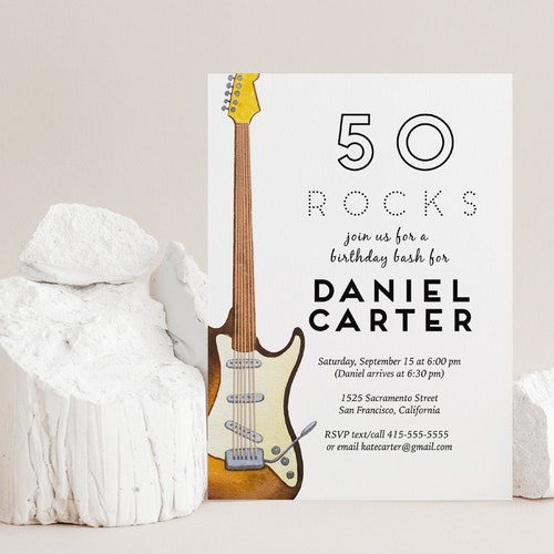 Guitar Birthday Party Invitation Template 5x7 Digital Invite - Etsy