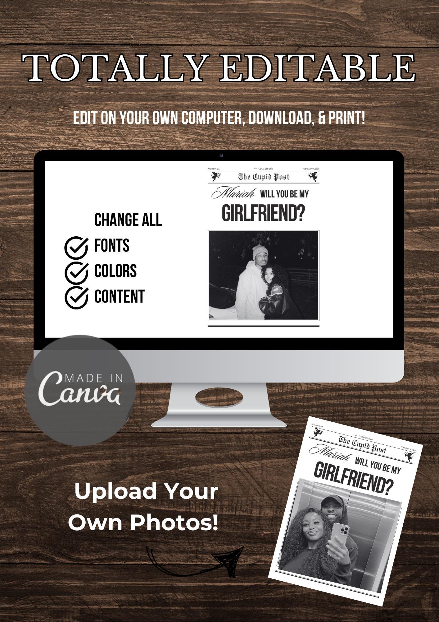 Girlfriend Newspaper Proposal Editable Canva Template - Etsy