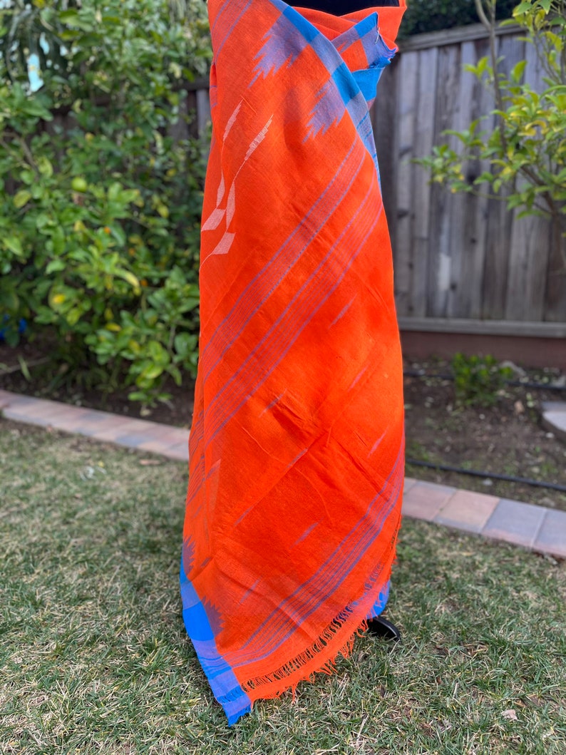 Handloom Monipuri Cotton Saree | Orange With Blue Border - Etsy