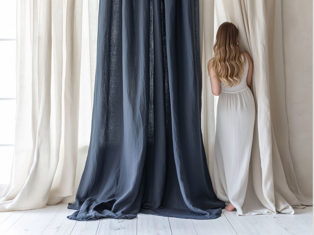 Navy Denim Linen Curtains, Heavyweight Linen Curtains in Various Colors ...