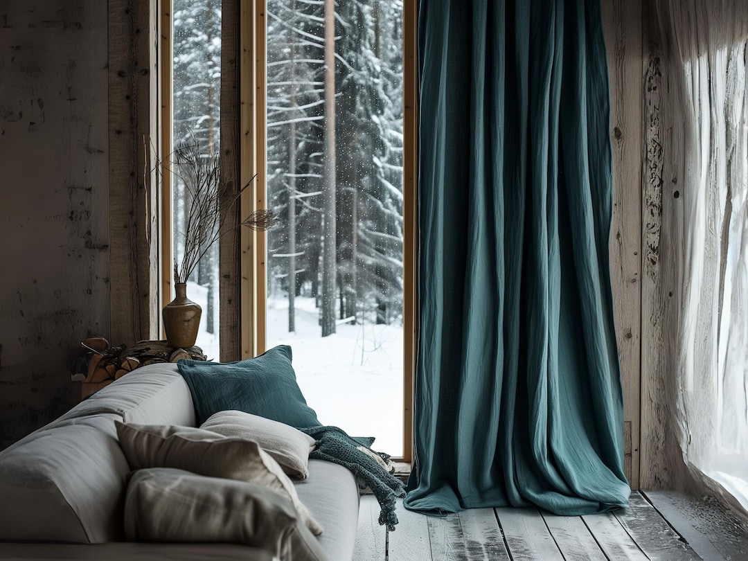 Teal Ocean Linen Curtains, Heavyweight Linen Curtains in Various Colors ...