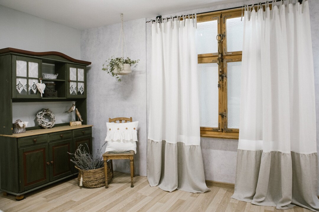 Linen Ruffle Curtain / Natural Linen Curtain / Linen Drapes - Etsy